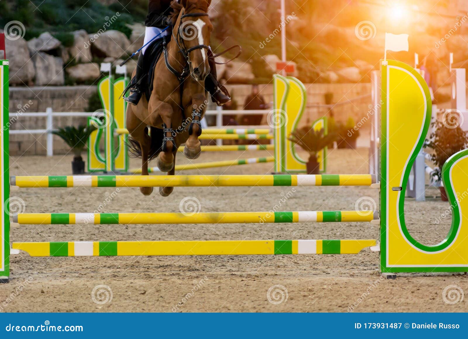 Horse Jumping an Obstacle during an Equestrian Competition on Blurred ...