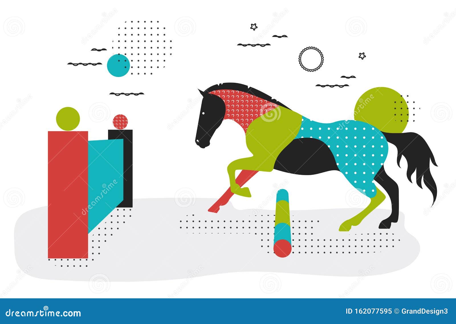 Horse Jumping. Horse Training. Horse in Pop Art Style, with Geometric ...