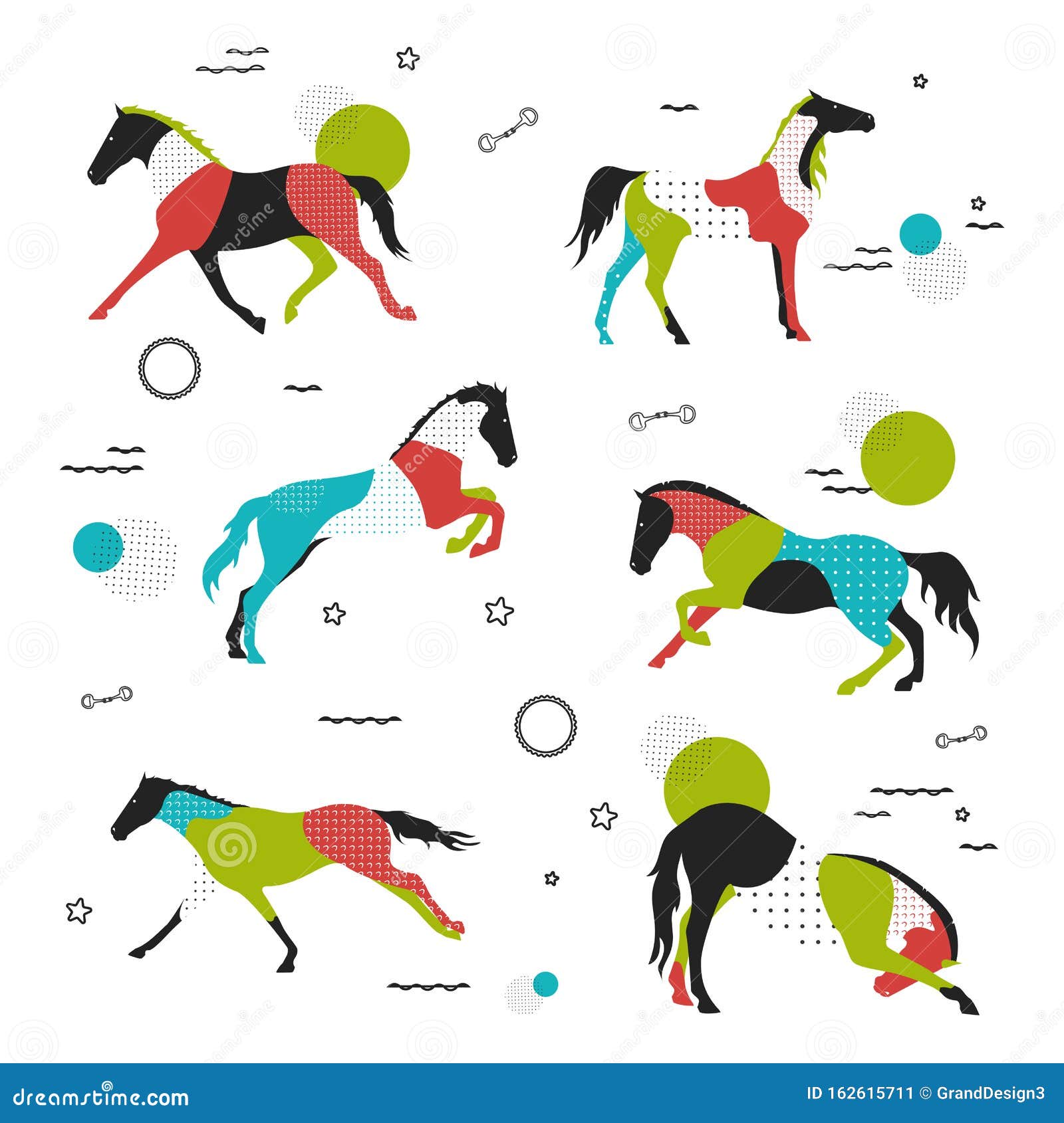 Horse Jumping. Horse Training. Horse in Pop Art Style, with Geometric ...
