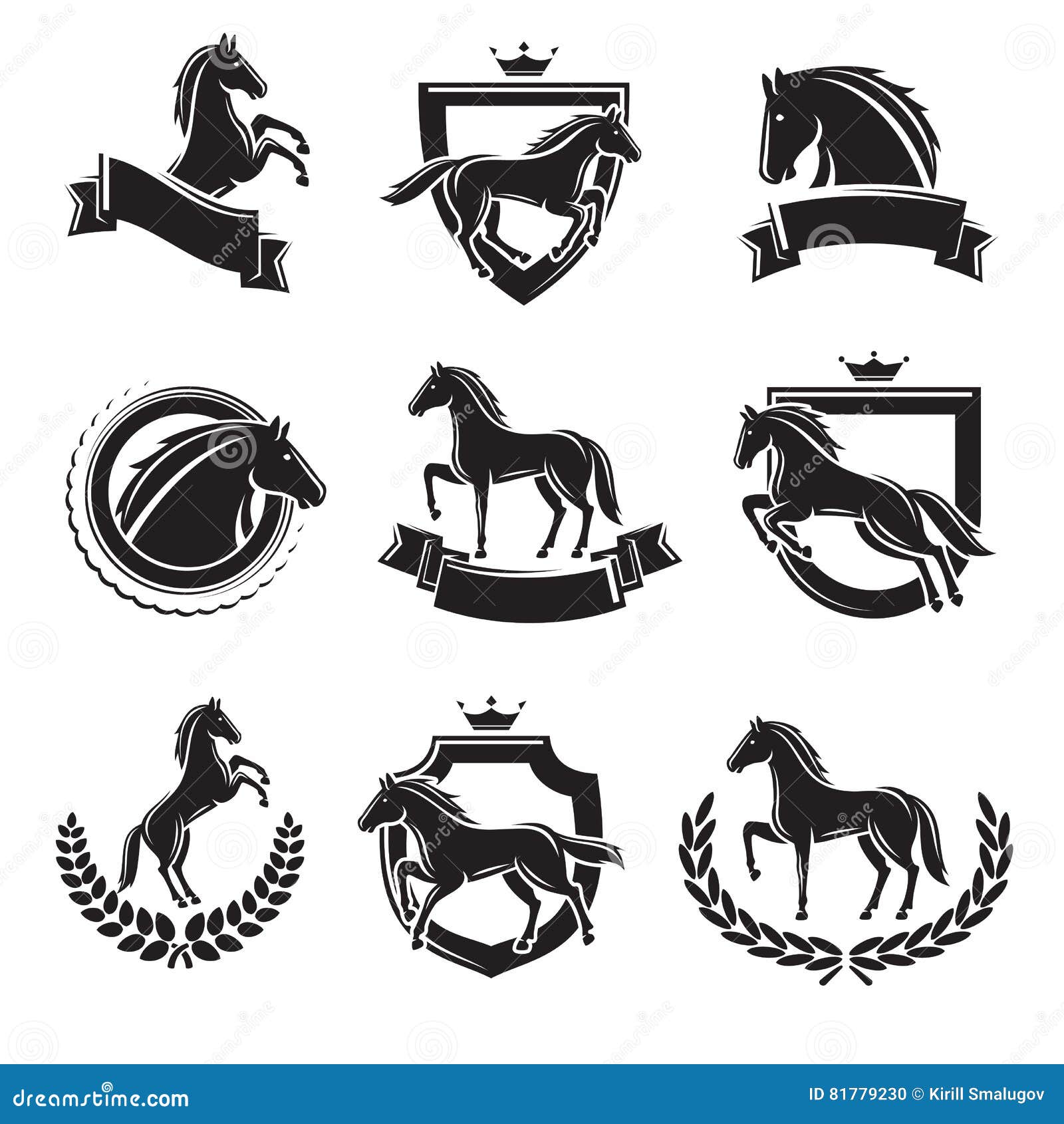 Horse Labels and Elements Set. Vector Stock Vector - Illustration of ...