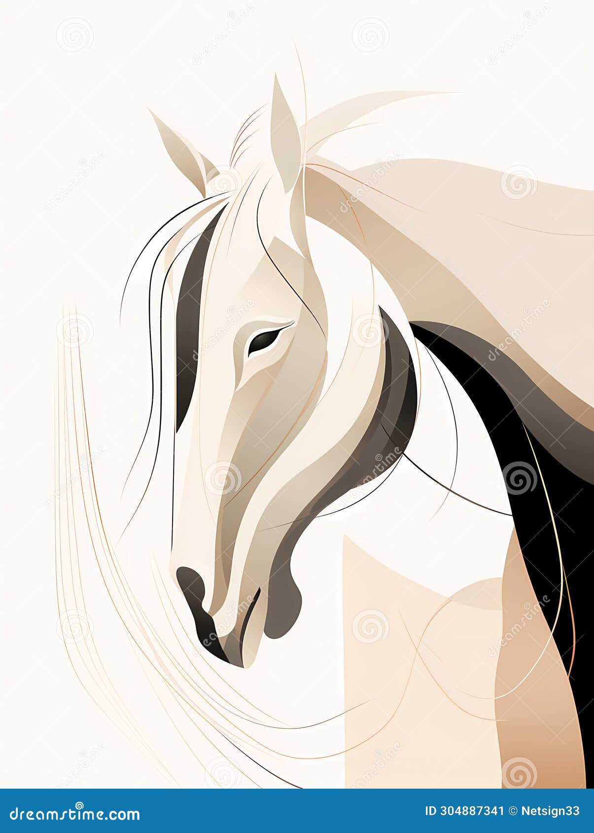 Horse Line Drawing Line Style, a Horse with Long Mane Stock ...
