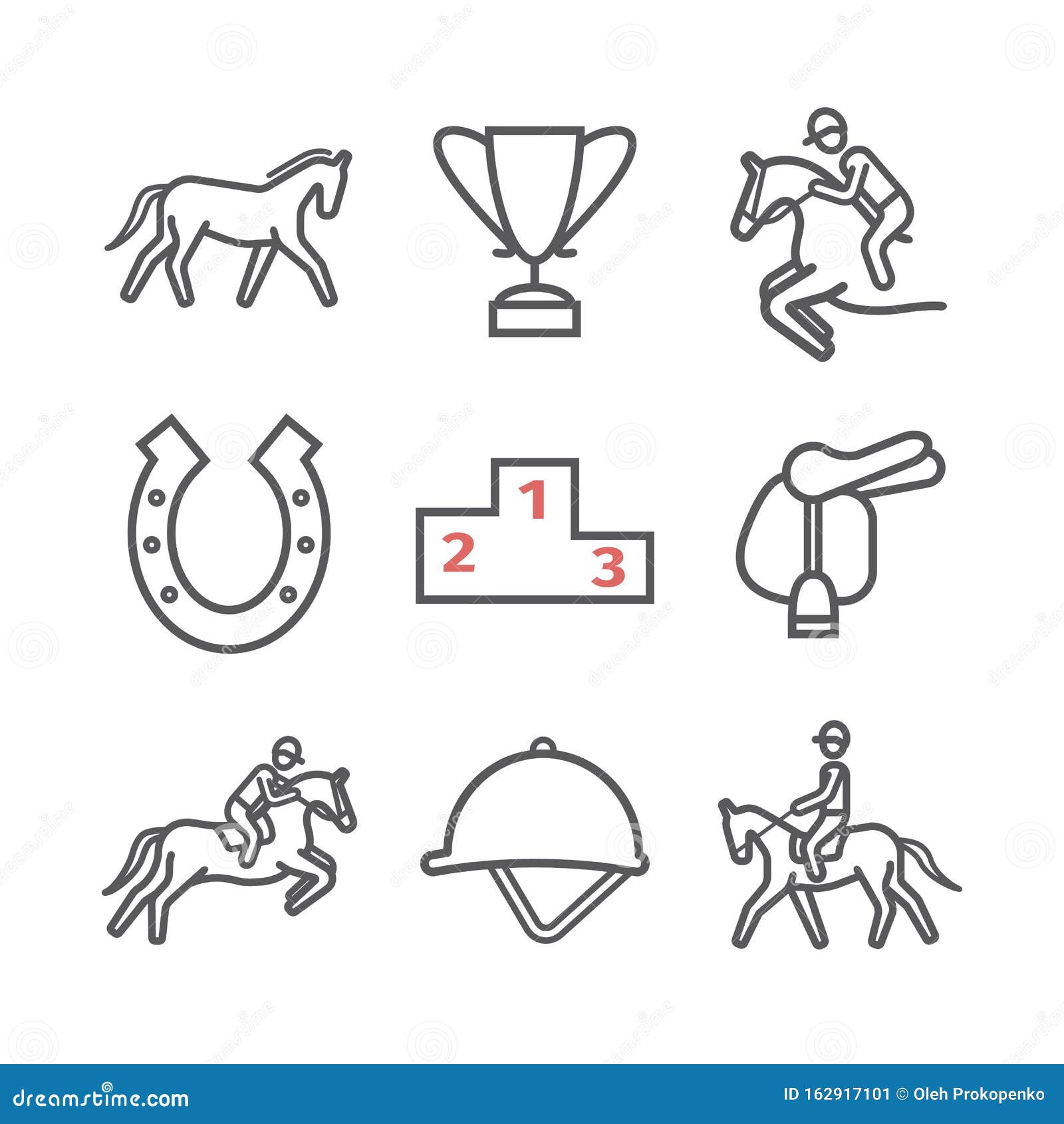 Horse Line Icons Set. Equestrian Stock Vector - Illustration of ...