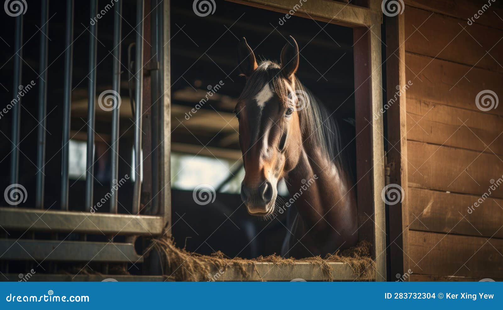 A Horse is Looking Out of a Stable Stock Illustration - Illustration of ...