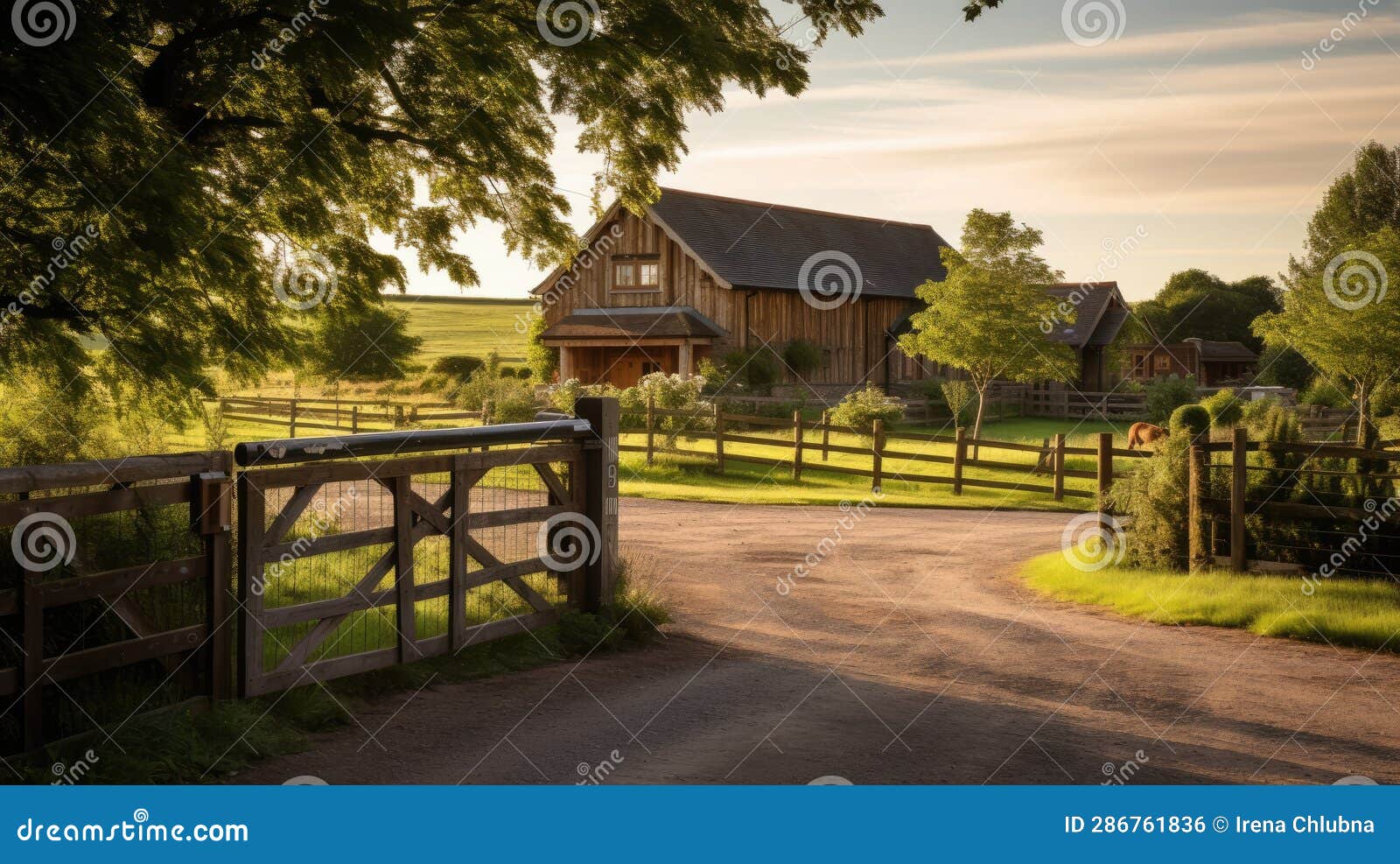 Horse Ranch with Green Landscape Stock Illustration - Illustration of ...