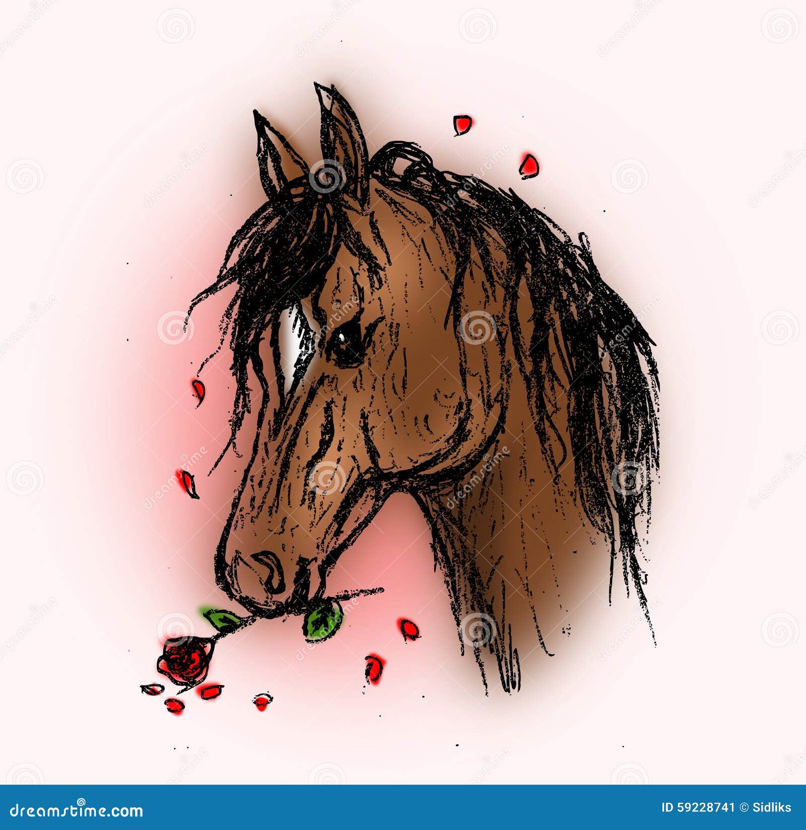 Horse with red rose stock illustration. Illustration of beauty - 59228741