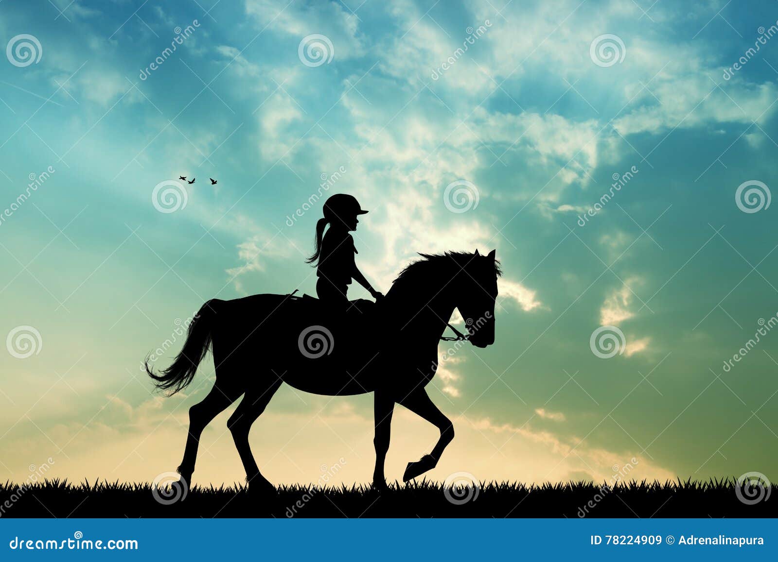 Horse ride at sunset stock illustration. Illustration of cute - 78224909