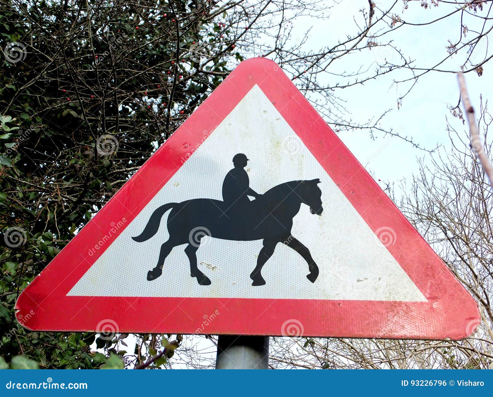 Horse Rider Warning Sign stock photo. Image of road, rider - 93226796