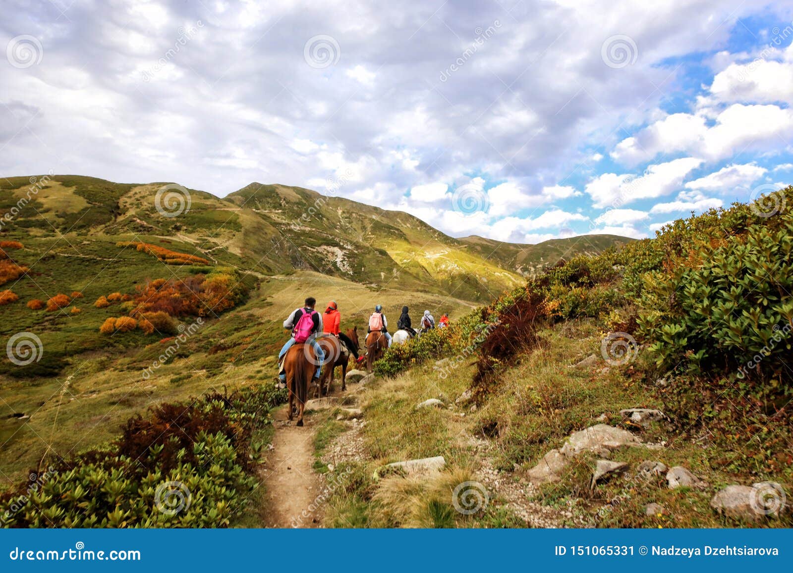 Horse Riding in the Mountains Stock Image - Image of beautiful, blue ...