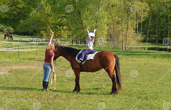 Horse-Riding Lesson stock image. Image of brown, grass - 2483735