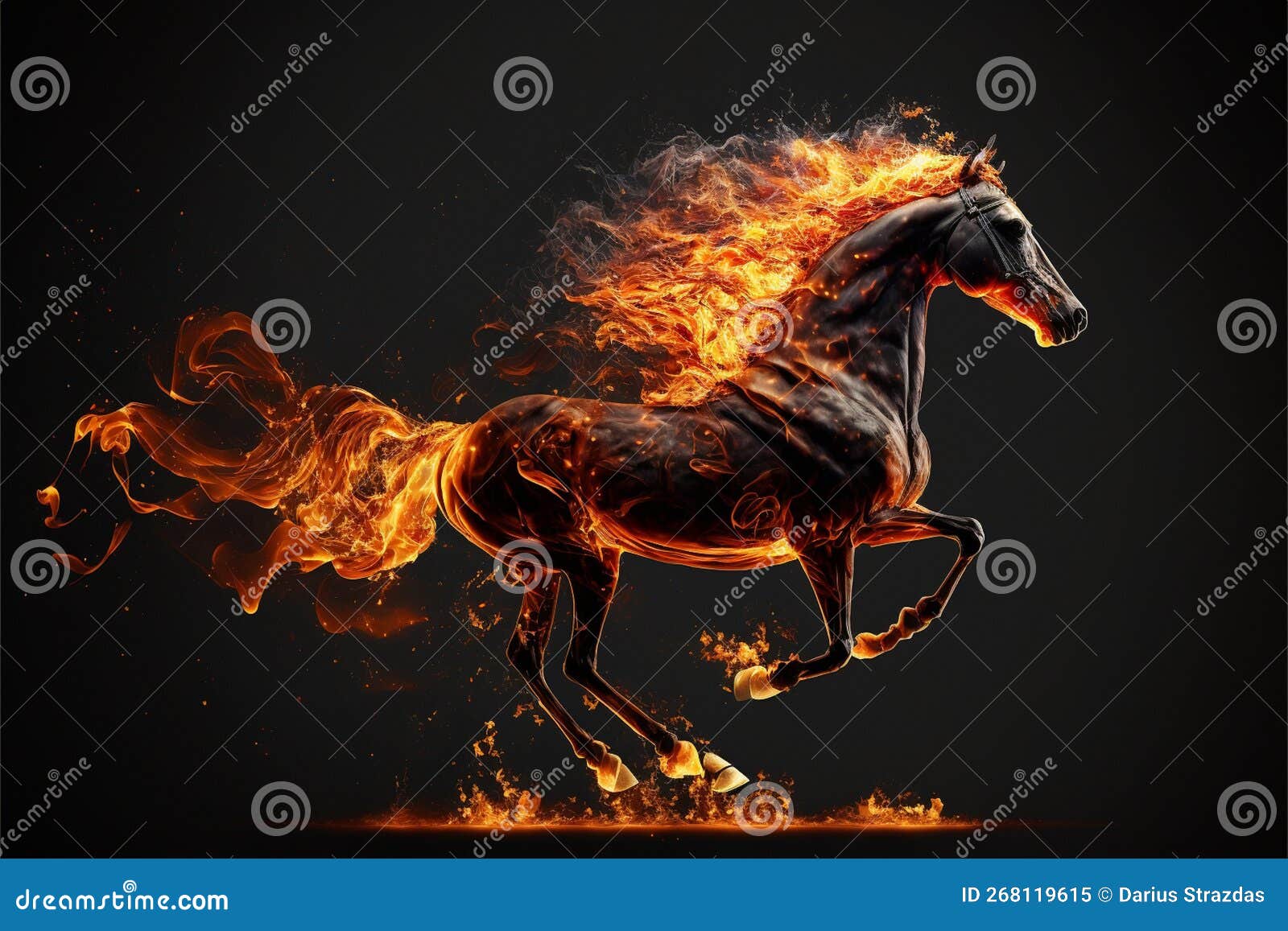 Horse Running between Fire Flame Stock Illustration - Illustration of ...