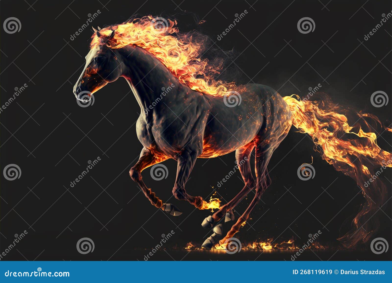Horse Running between Fire Flame Stock Illustration - Illustration of ...
