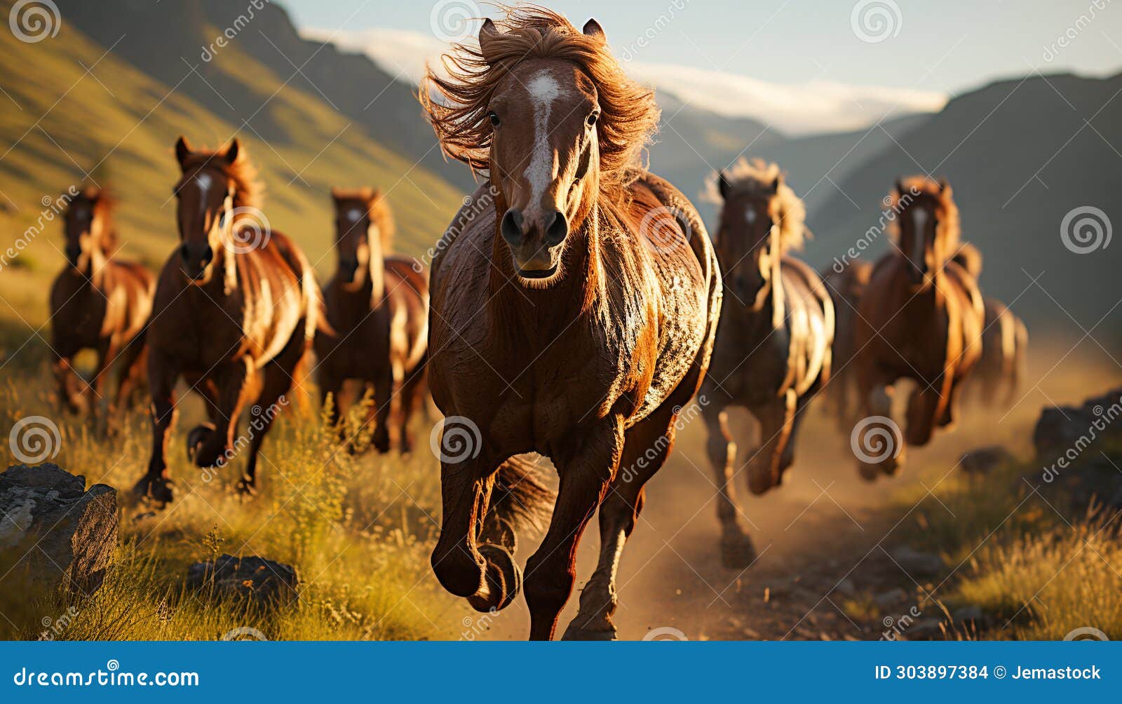 Horse Running Freely in a Beautiful Meadow at Sunset Generated by AI ...