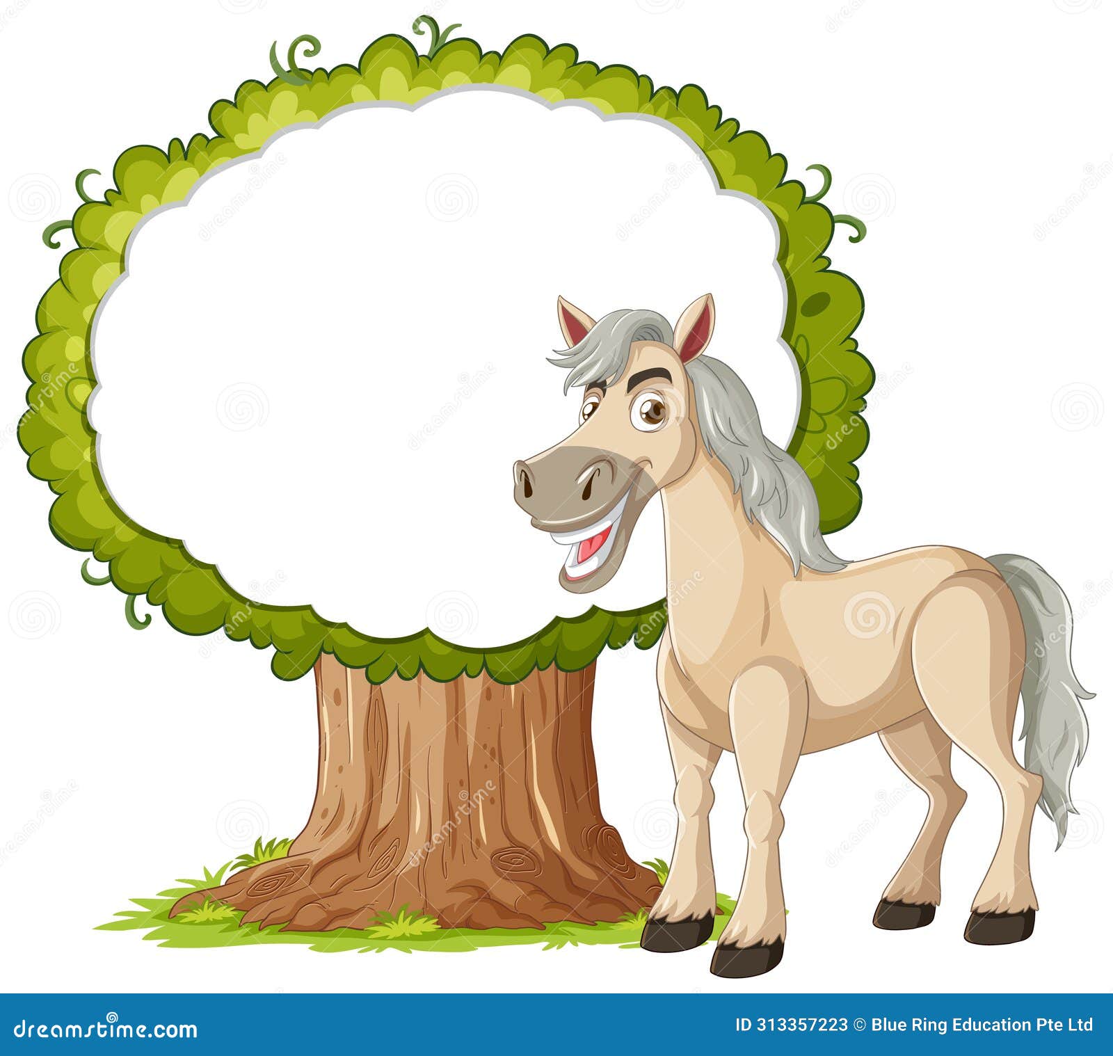 A horse standing by a tree stock vector. Illustration of green - 313357223