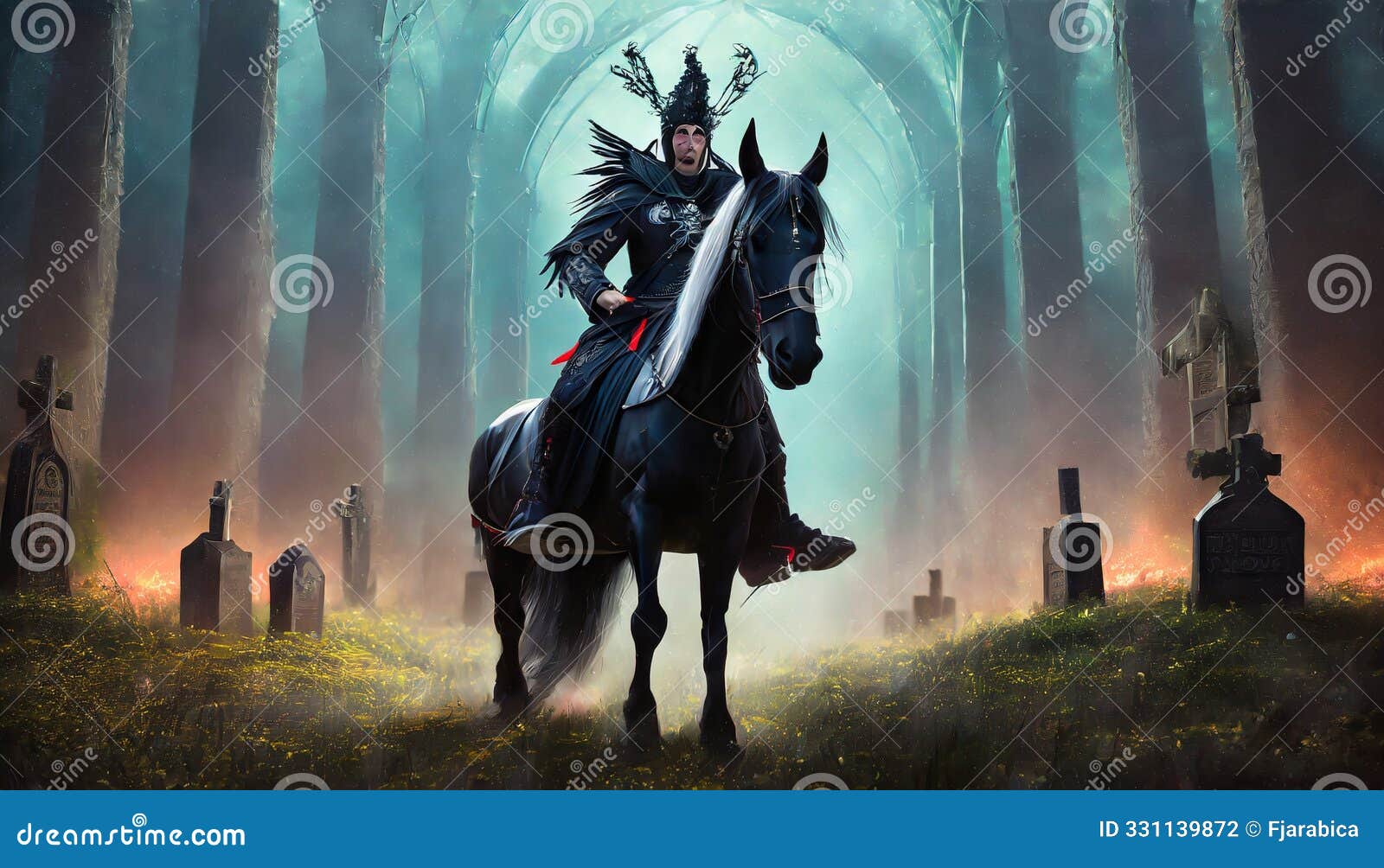 Horse with Wizard in Graveyard Stock Illustration - Illustration of ...