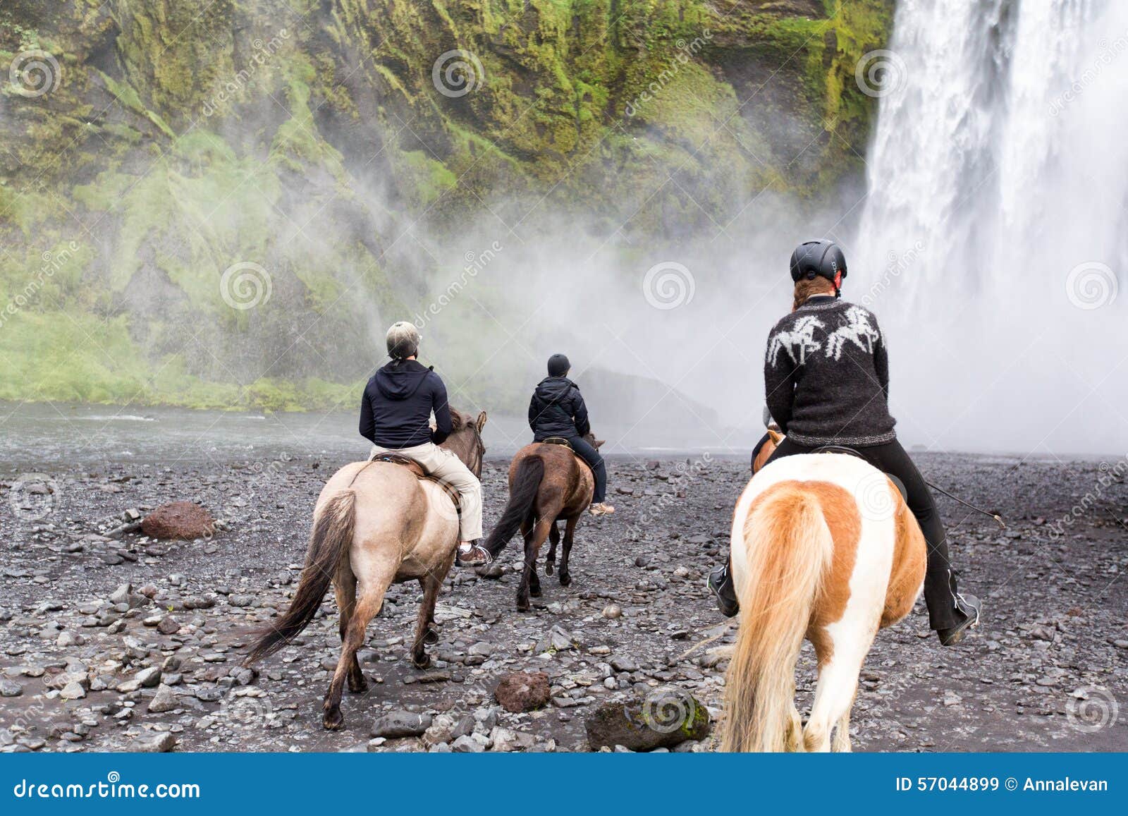 Horseback Riding at Skogafoss Waterfall, Iceland Stock Image - Image of ...