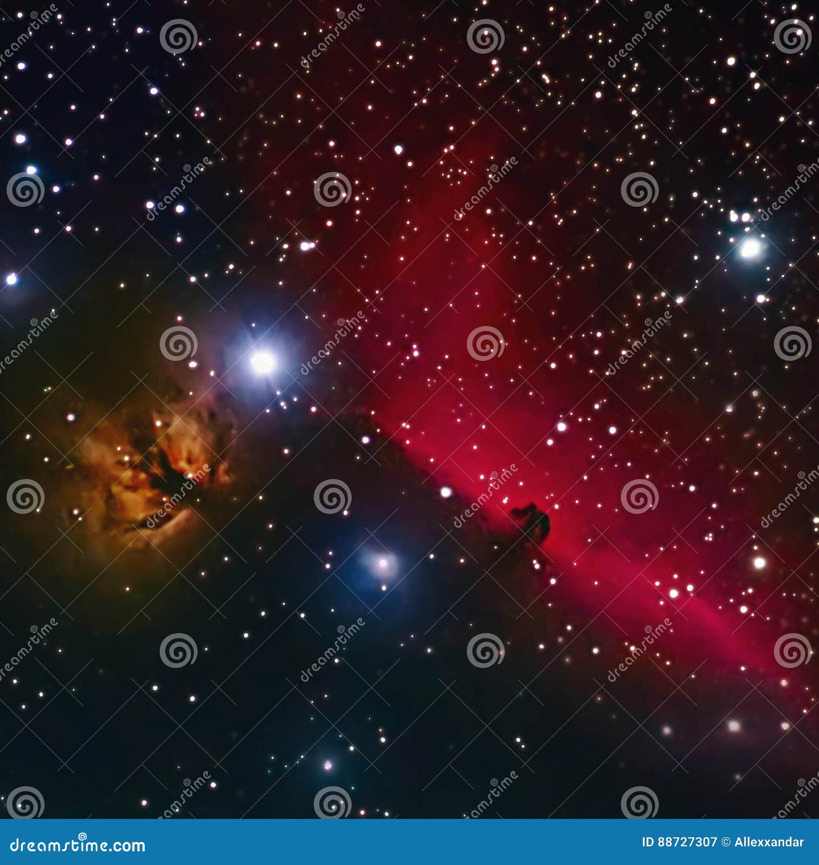 Horsehead and Flaming Tree Nebula in Space Stock Image - Image of ...