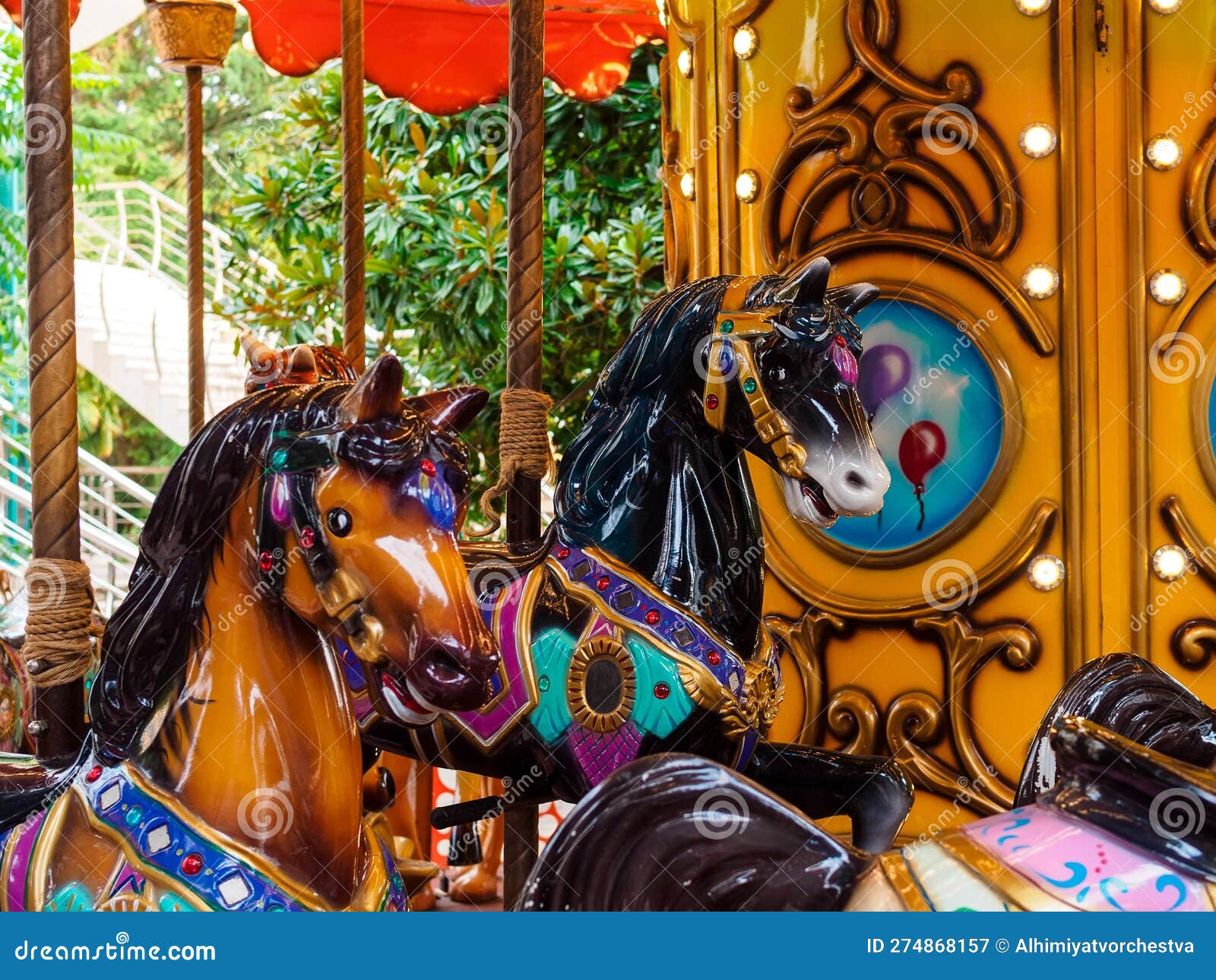 Horses on the Carousel in the Park Stock Image - Image of summer ...