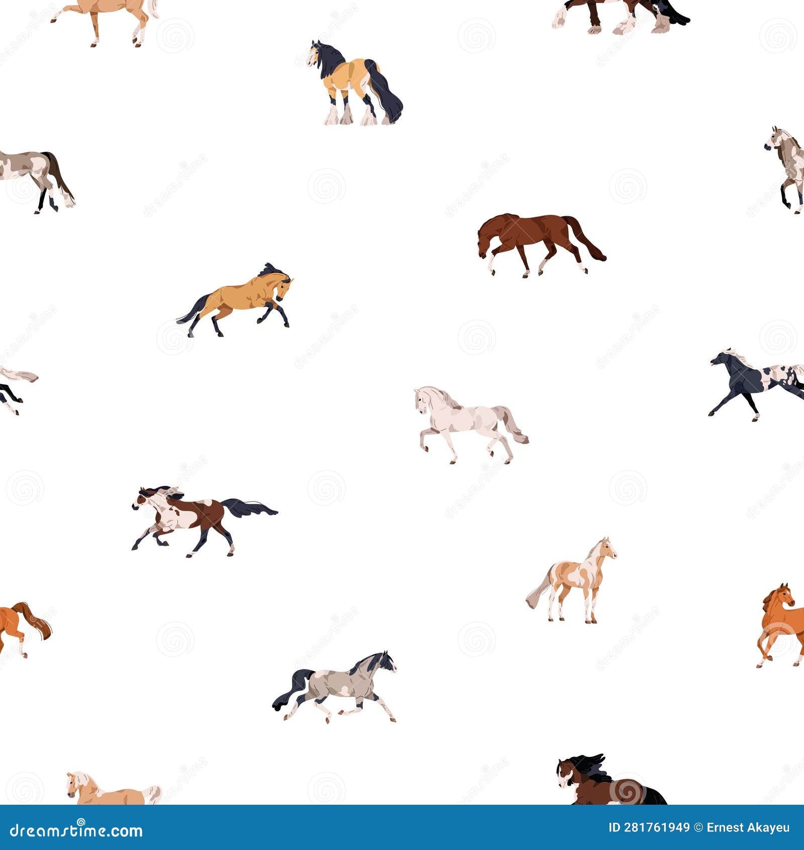 Horses of Different Breeds, Seamless Pattern. Endless Background ...
