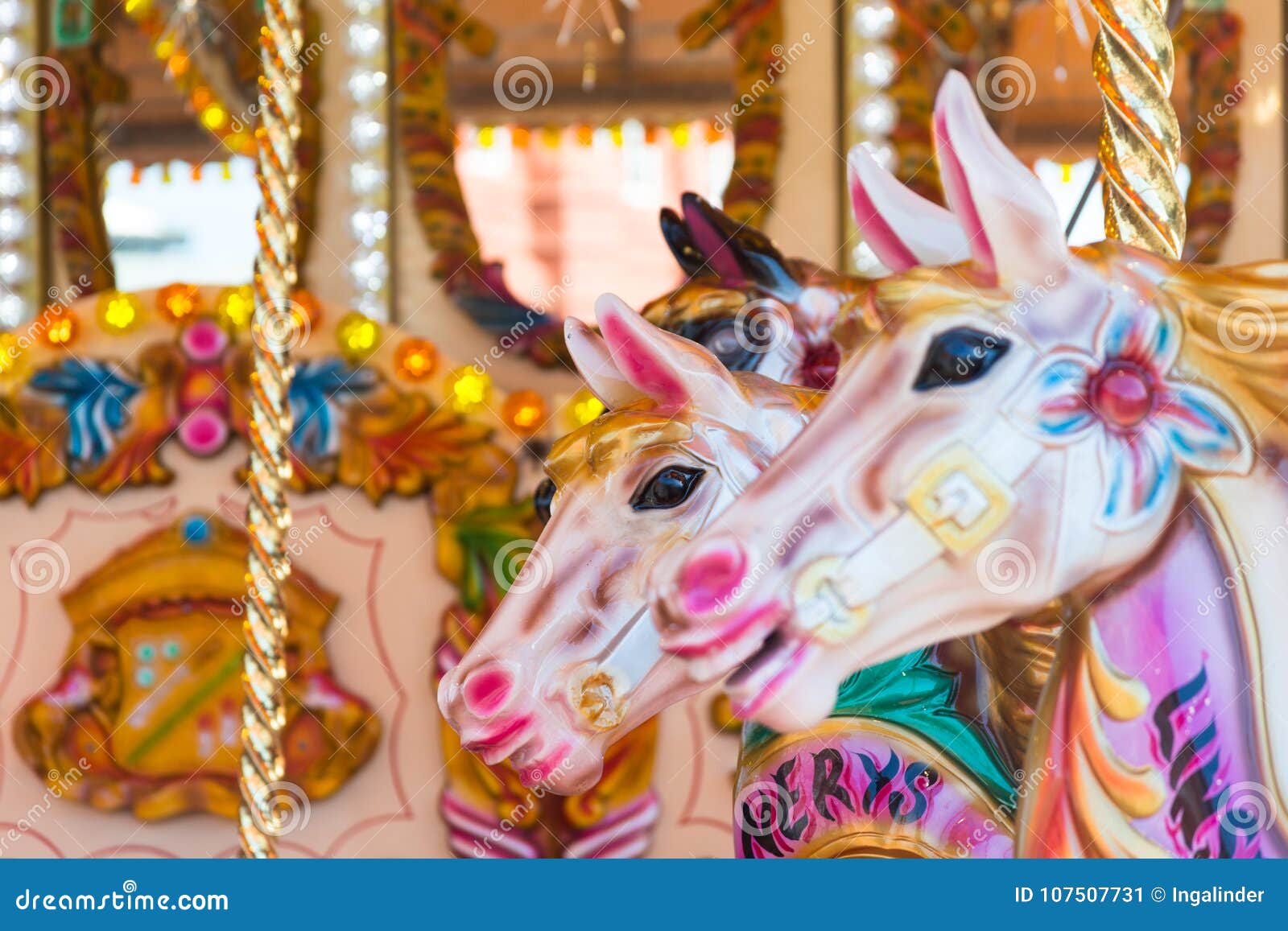 Horses on a Fun Fair Merry Go Round Carousel Stock Image - Image of ...