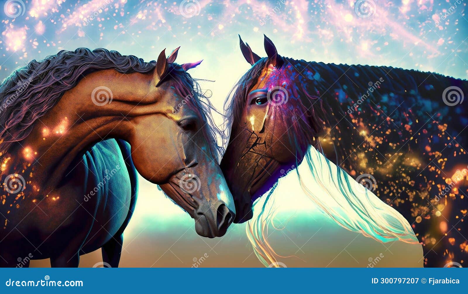 Horses in Love with Heart on Background Stock Illustration ...