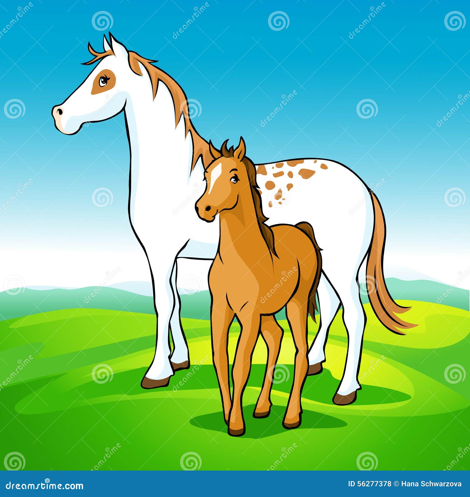 Horses on Meadow - Mare and Foal Stock Vector - Illustration of baby ...