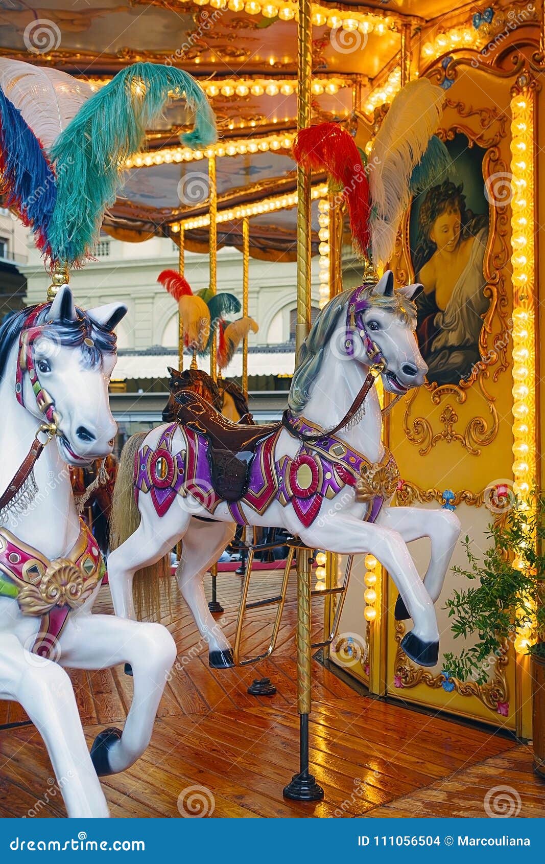 Horses on an Old-style Carousel in Florence, Italy Stock Photo - Image ...