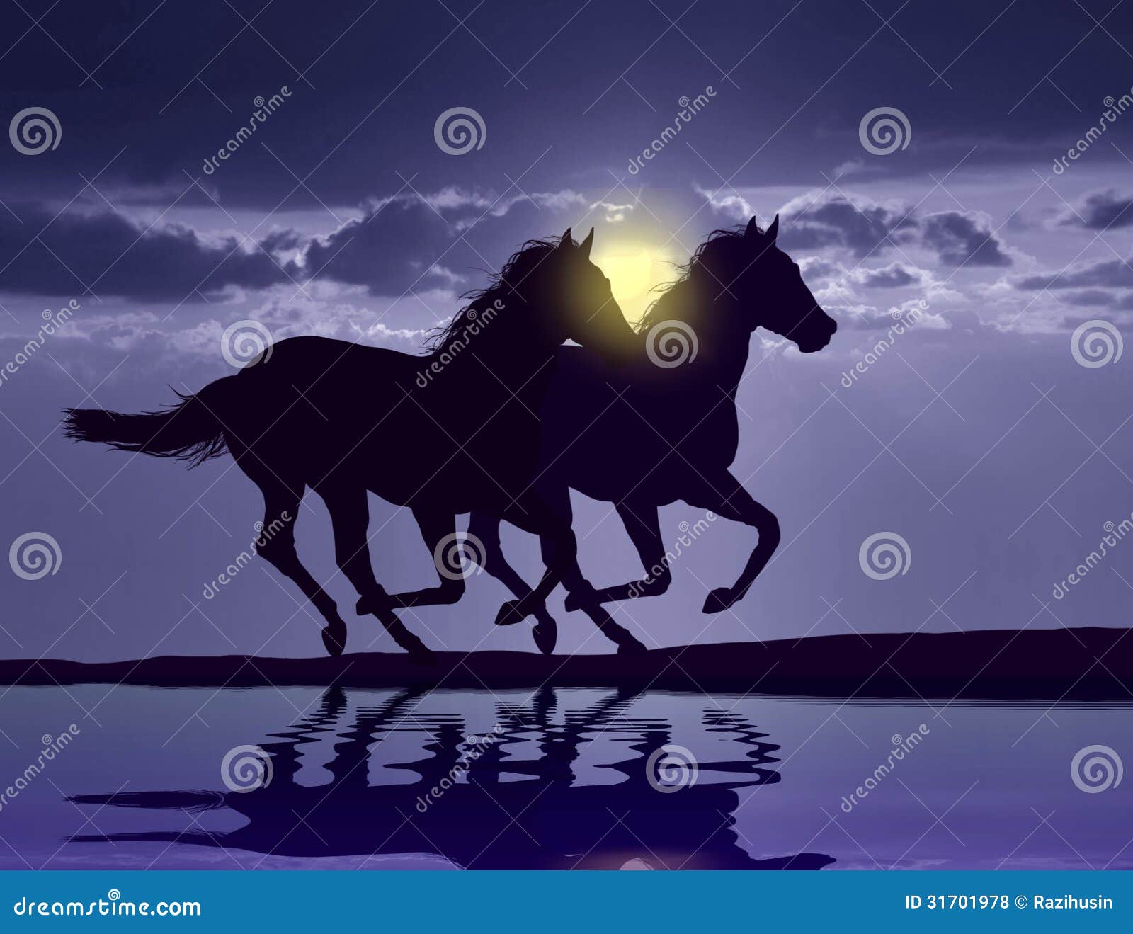 Horses running at sunset stock illustration. Illustration of beast ...