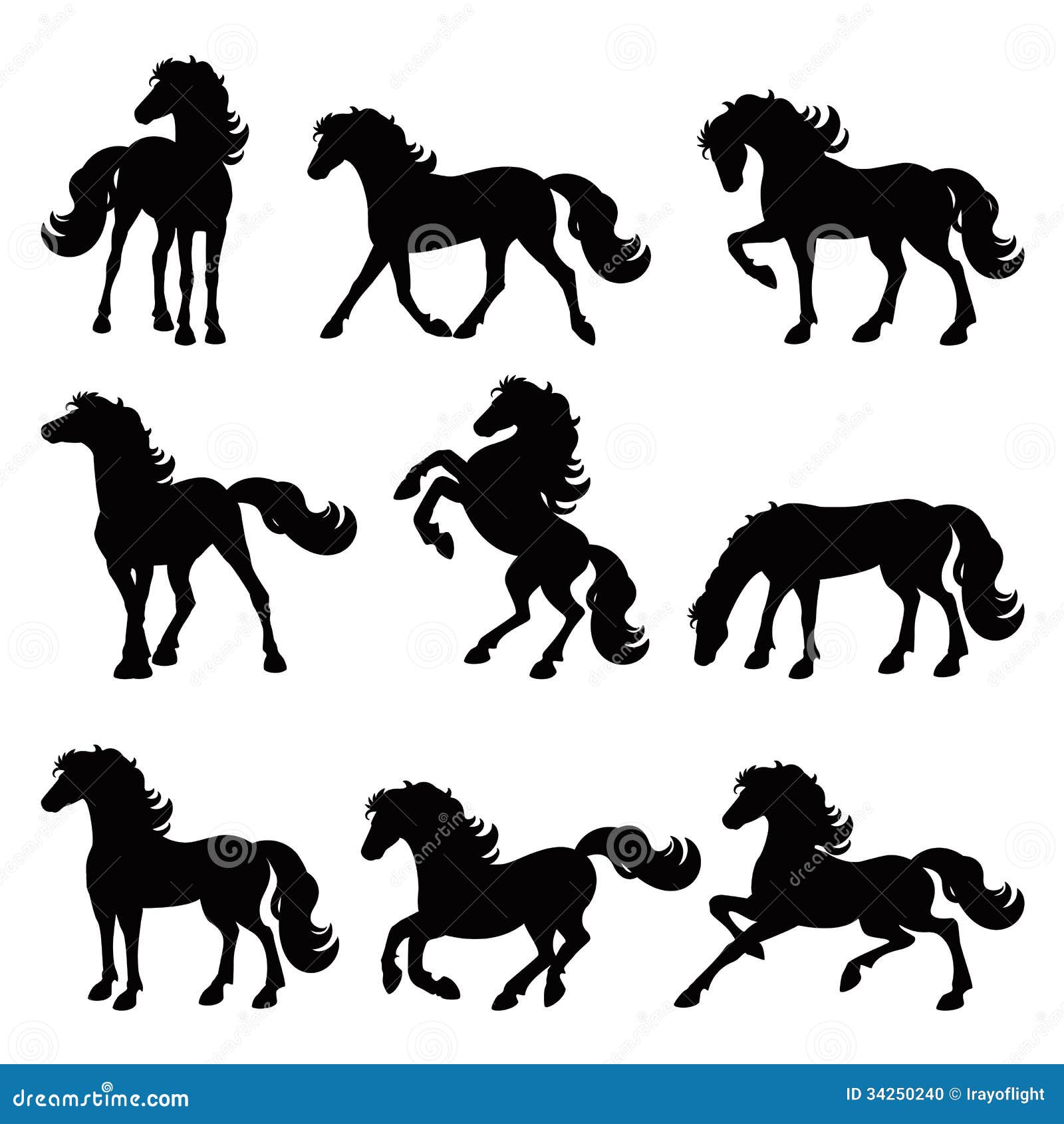 Horses Silhouette Collection, Isolated Icon Set Stock Vector ...
