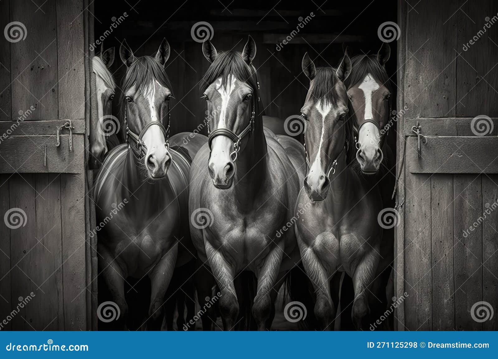 Horses in Stable Standing in Row, AI Generated Stock Illustration ...