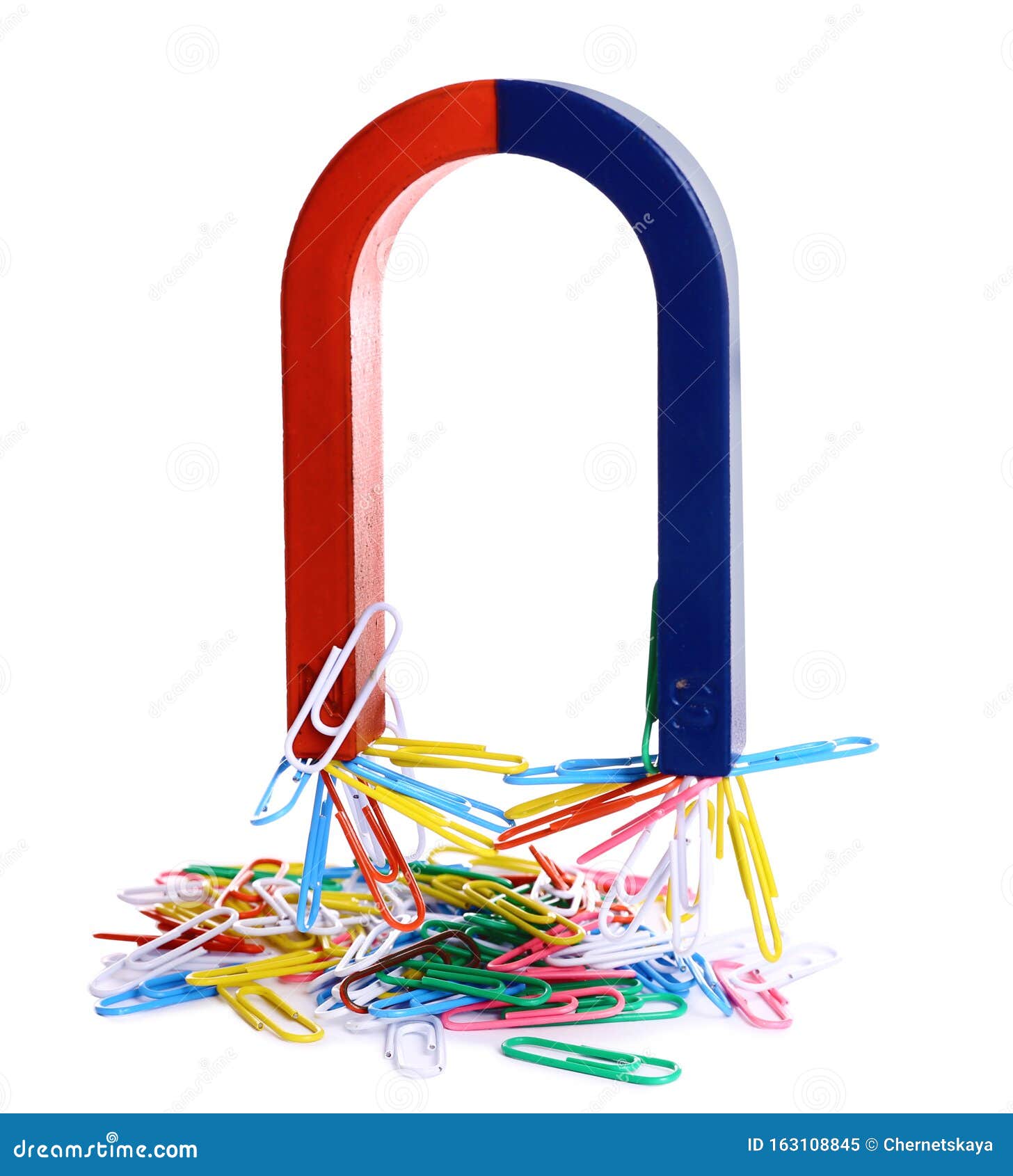 Horseshoe Magnet Attracting Paper Clips on White Background Stock Image ...