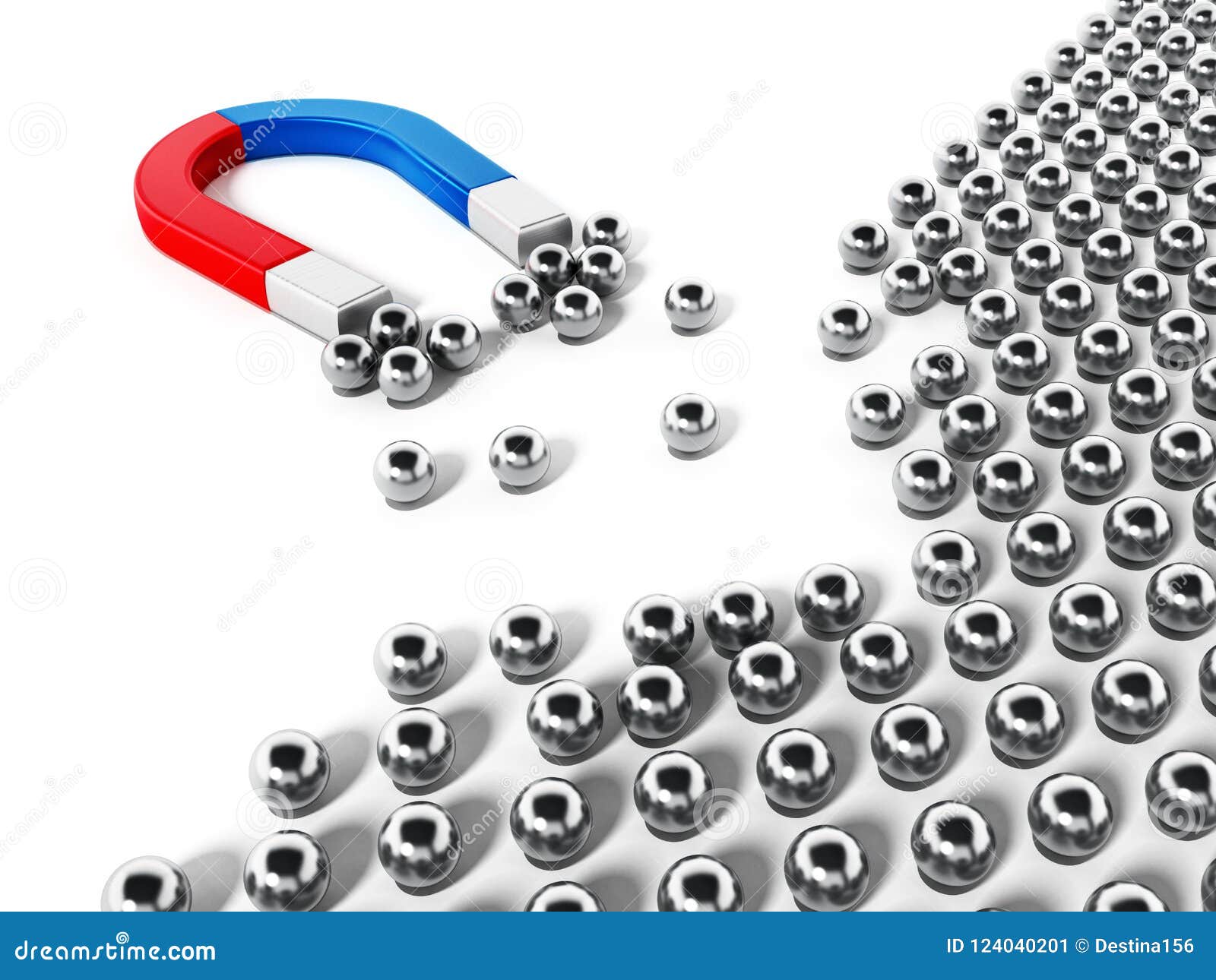 Horseshoe Magnet Pulling Chrome Spheres. 3D Illustration Stock ...