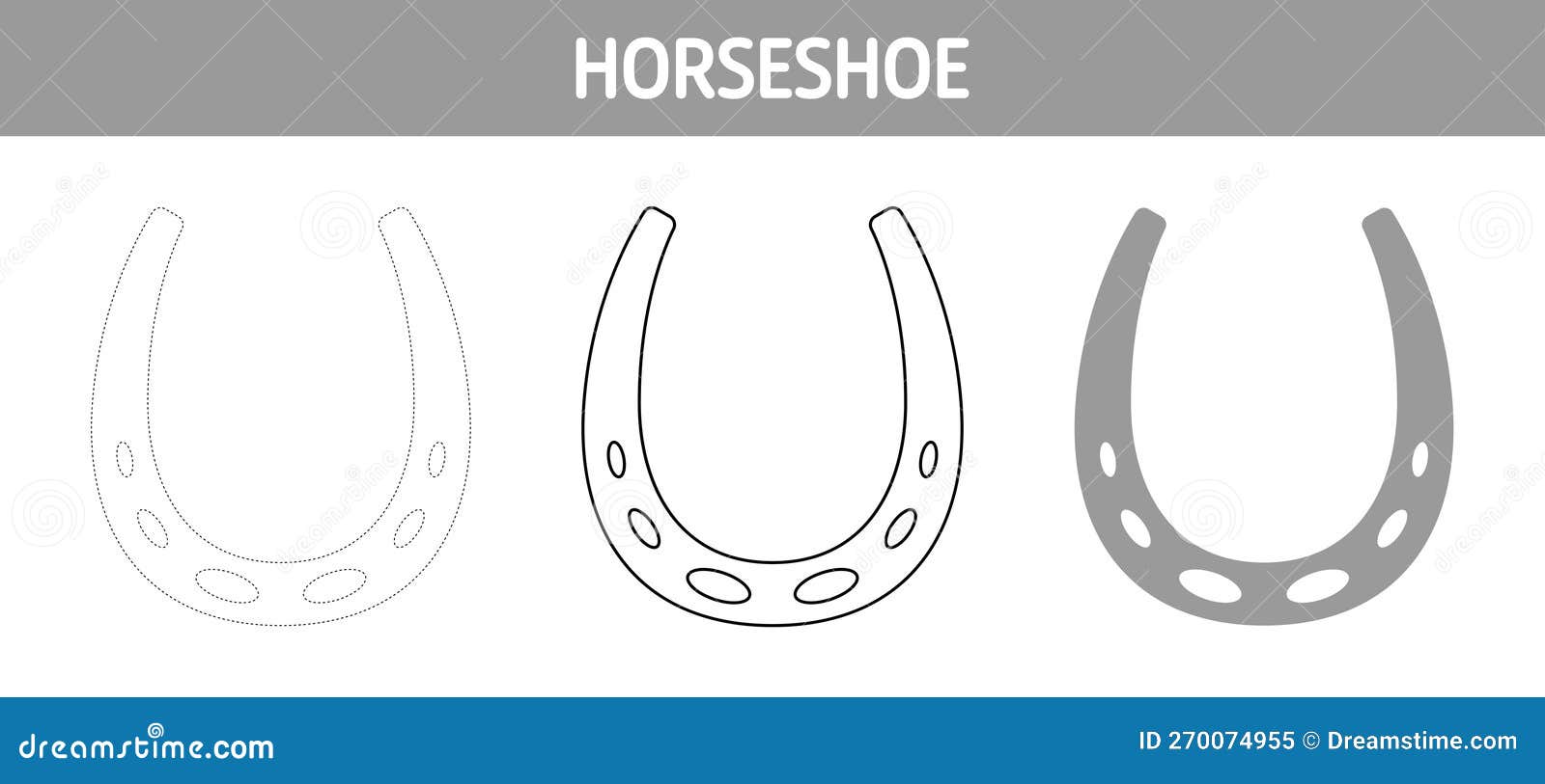 Horseshoe Tracing and Coloring Worksheet for Kids Stock Vector ...