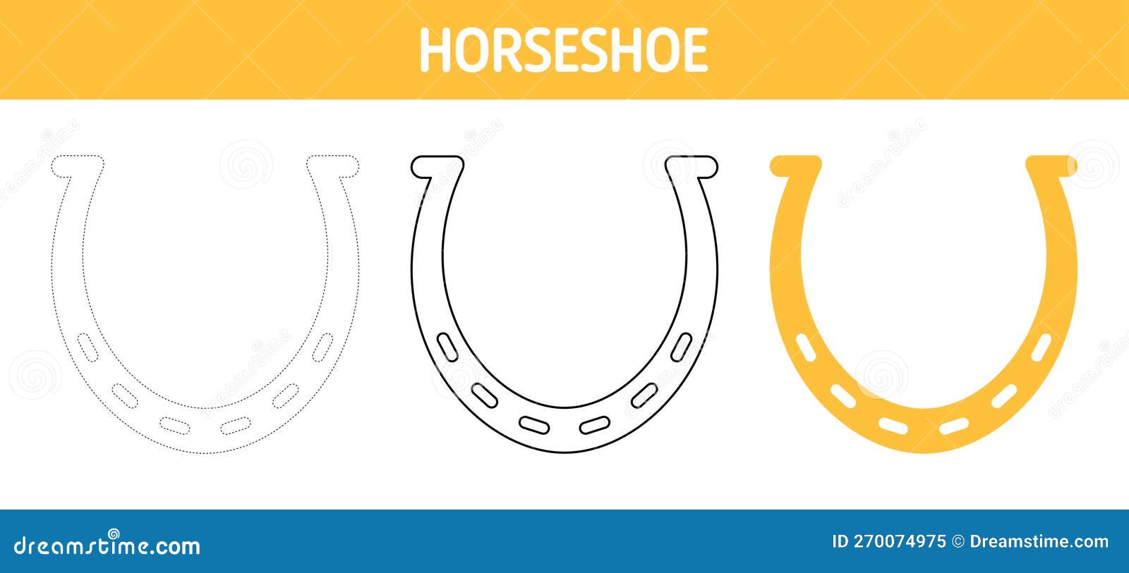 Horseshoe Tracing And Coloring Worksheet For Kids Vector Illustration ...