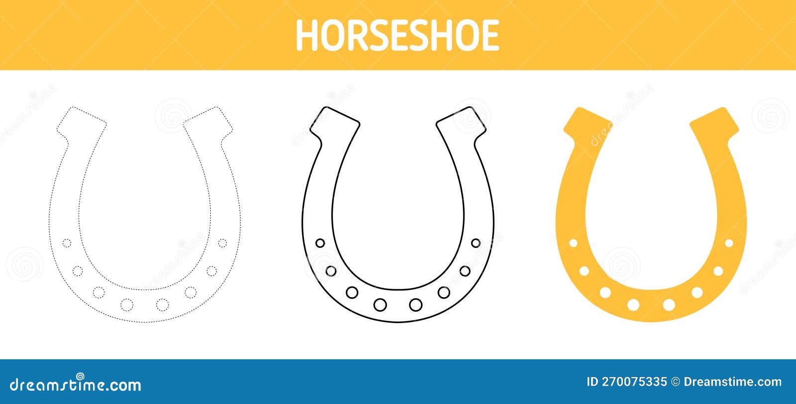 Horseshoe Tracing and Coloring Worksheet for Kids Stock Vector ...