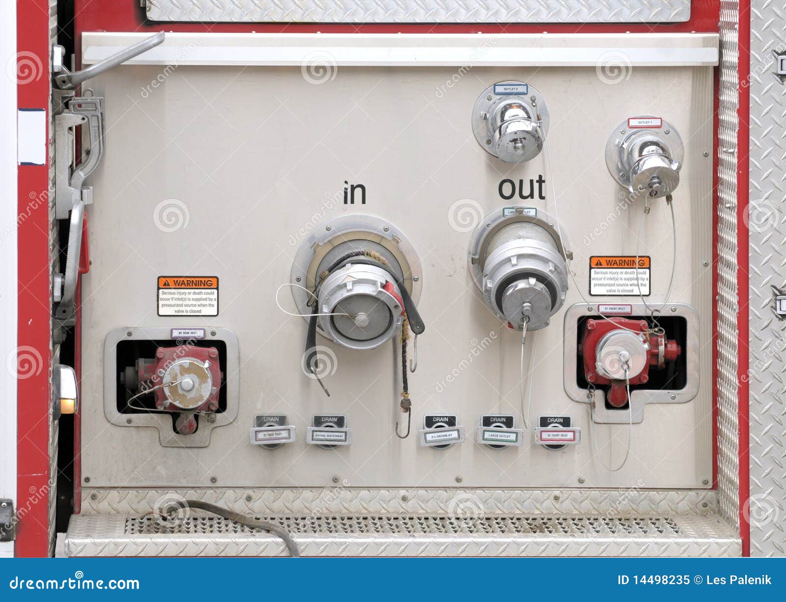 Hose Attachment Panel on a Firetruck Stock Image - Image of water ...