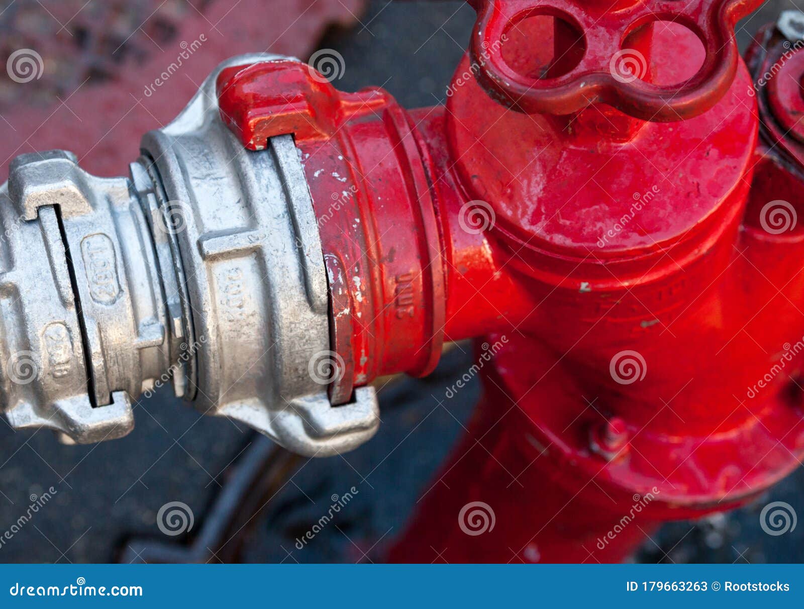 Hose Coupling on the Fire Hydrant Stock Image - Image of metal ...