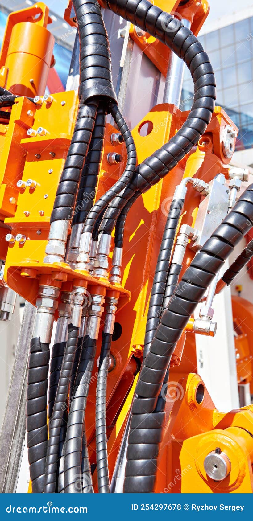 Hoses of hydraulic machine stock photo. Image of pipes - 254297678