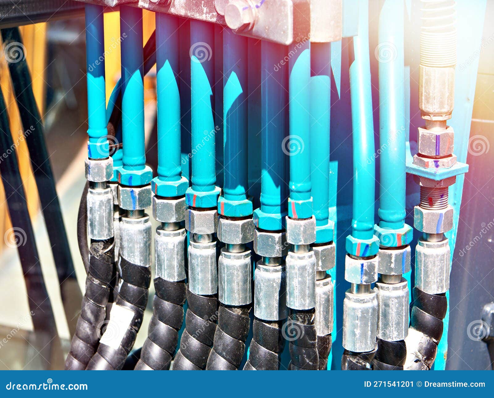 Hoses of hydraulic stock image. Image of construction - 271541201