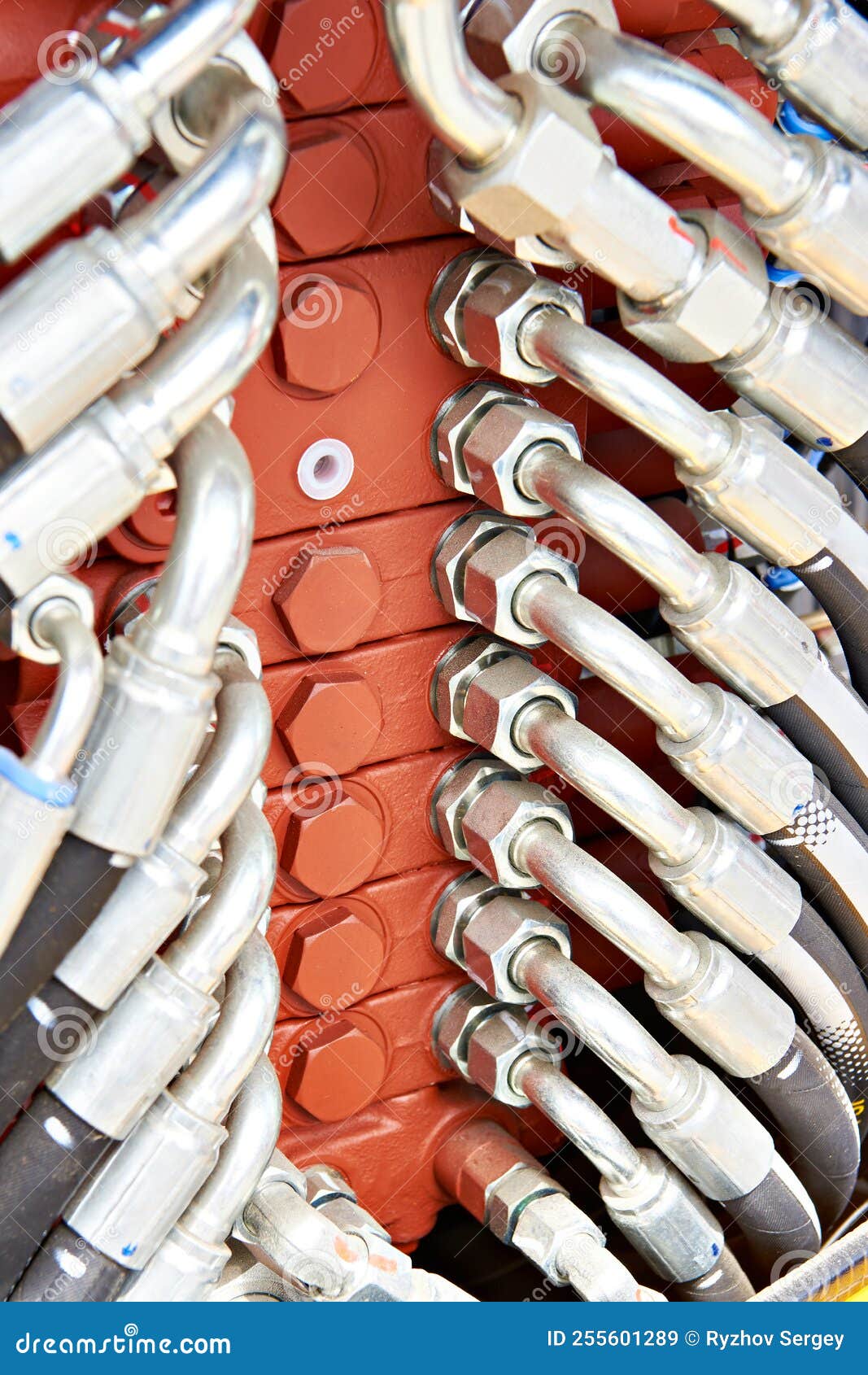 Hoses of hydraulic machine stock image. Image of hoses - 255601289