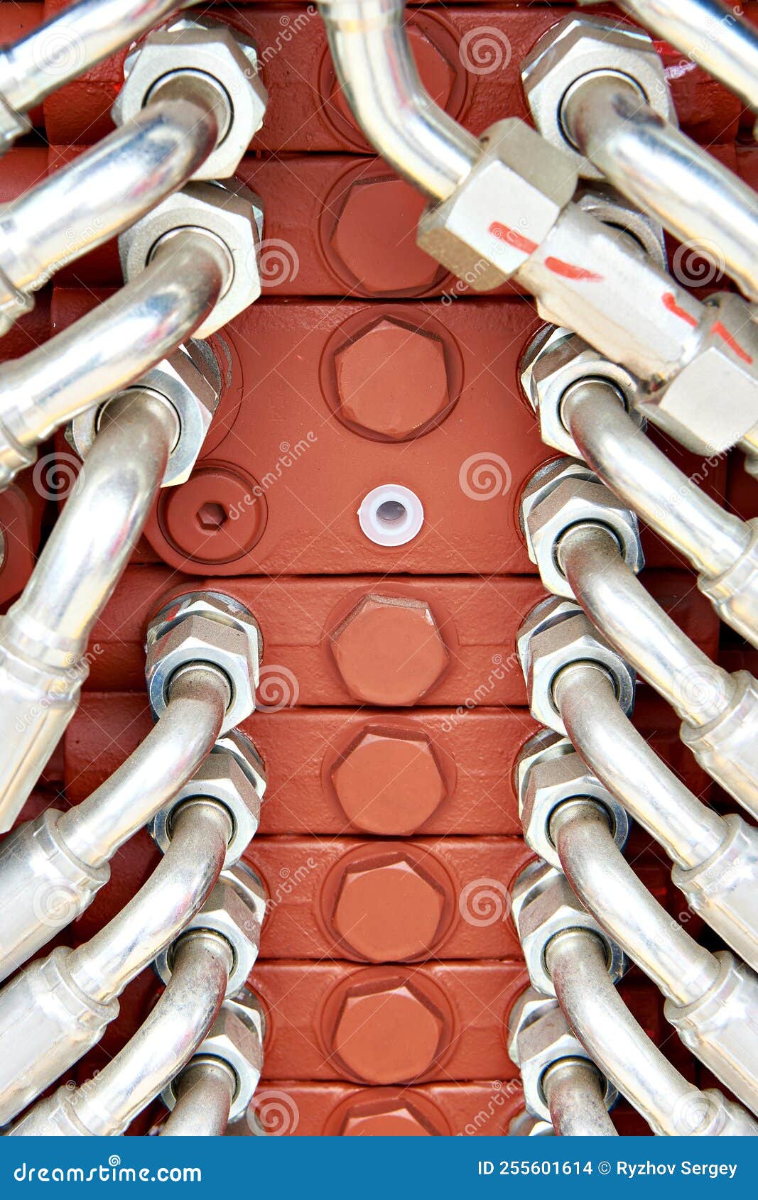 Hoses of hydraulic machine stock photo. Image of pipe - 255601614
