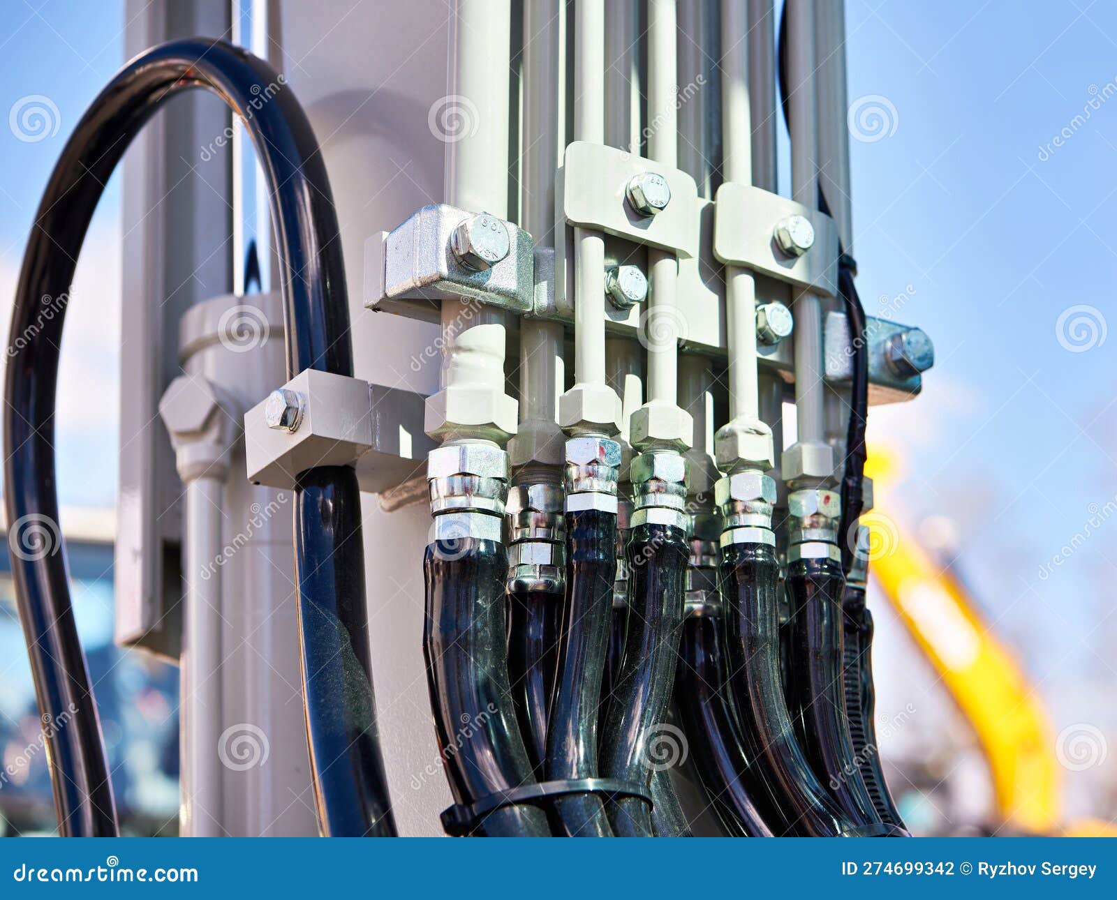Hoses of hydraulic machine stock photo. Image of heavy - 274699342