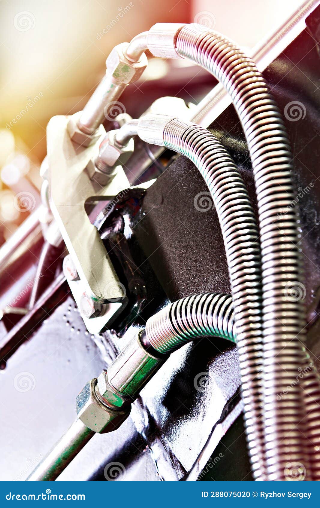 Hoses of hydraulic machine stock photo. Image of machinery - 288075020