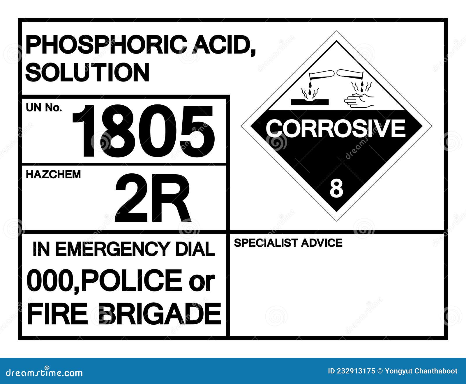 Hosphoric Acid Solution UN1805 Symbol Sign, Vector Illustration ...