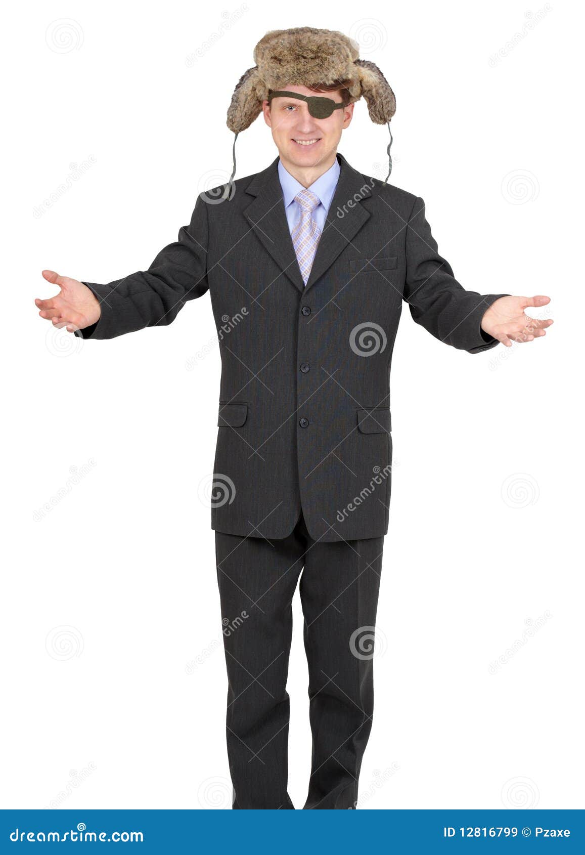 Hospitable Funny Man with One Eye and a Fur Hat Stock Image - Image of ...