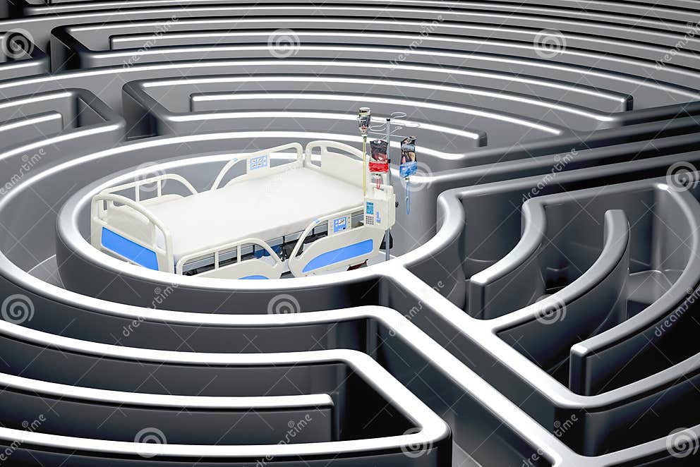 Hospital Bed Inside Labyrinth Maze. 3D Rendering Stock Illustration ...