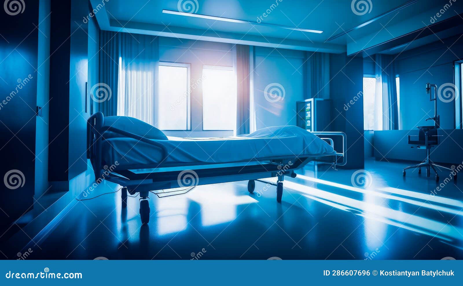 Hospital Bed Sitting in Room with Bright Light Coming through the ...