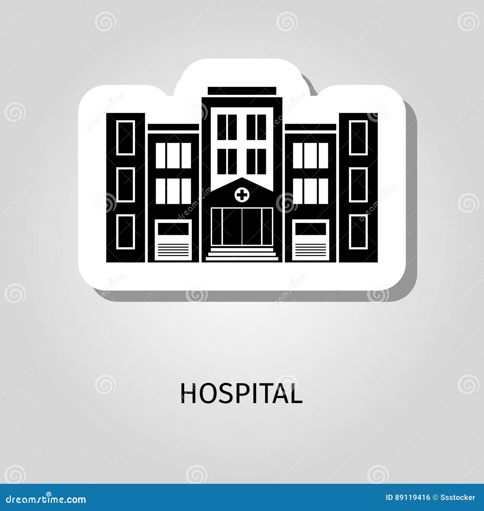 Hospital Black Silhouette Building Sticker Stock Vector - Illustration ...