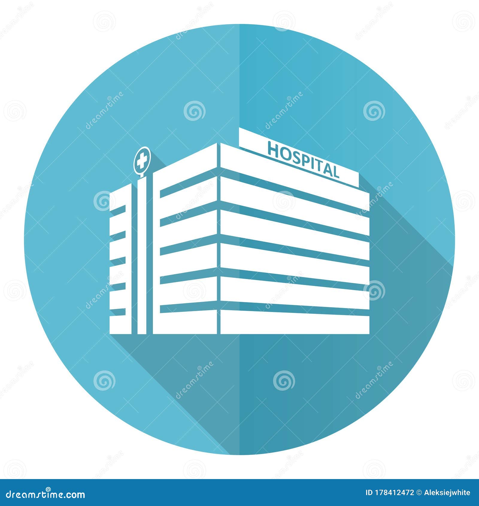 Hospital Building Blue Round Flat Design Vector Icon Isolated on White ...