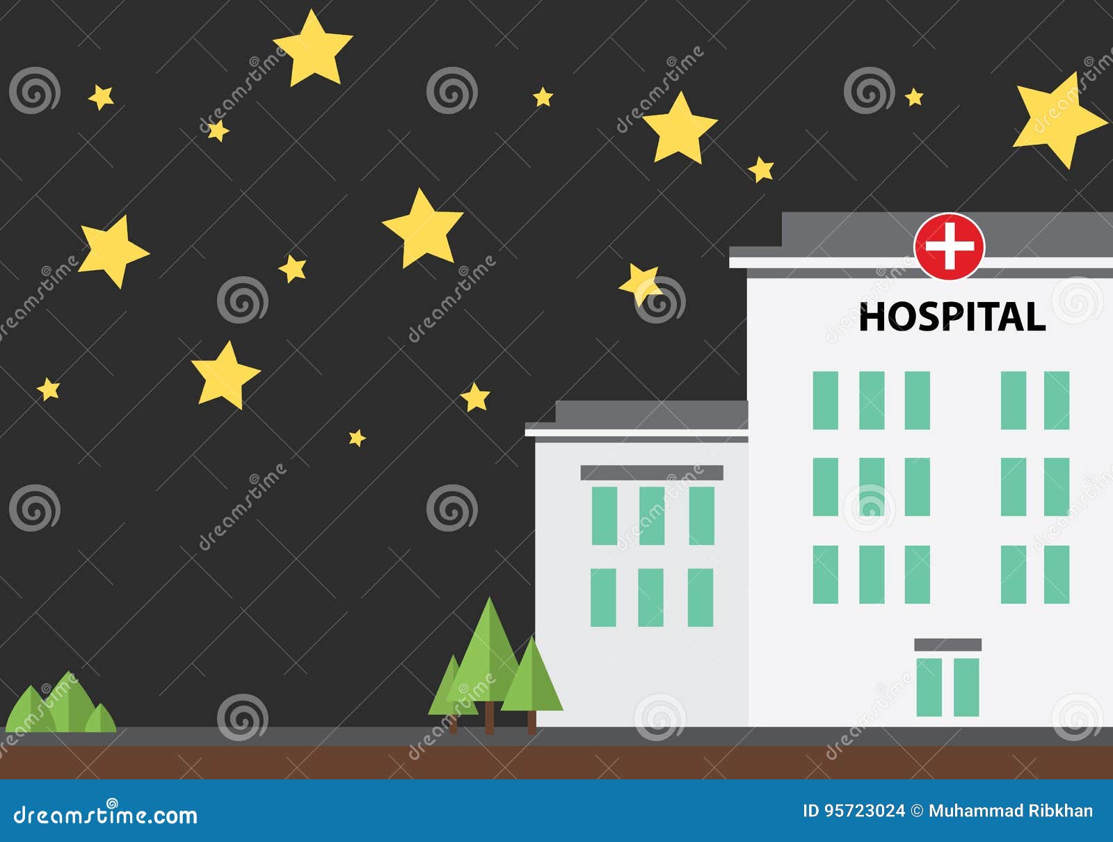Hospital Building at Night with Star Illustration Stock Vector ...