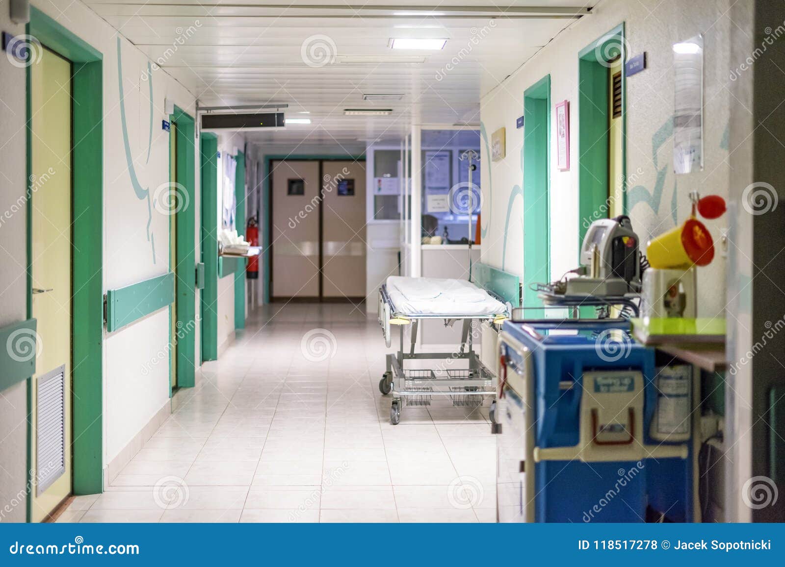 Hospital Corridor with a Bed for Patient Stock Photo - Image of health ...